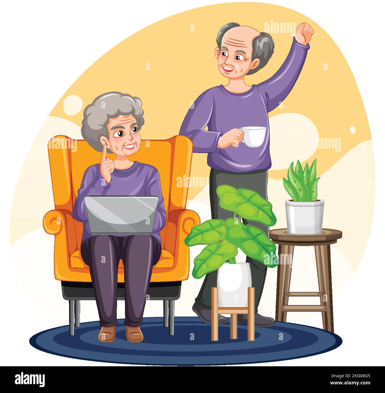 Senior couple using laptop at home illustration Stock Vector Image ...