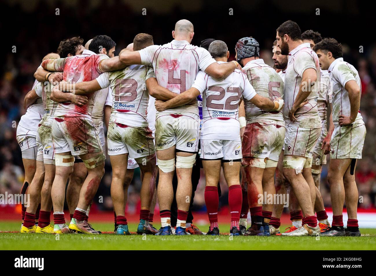 Georgia team huddle after scoring a try during the 2022 Autumn Nations ...