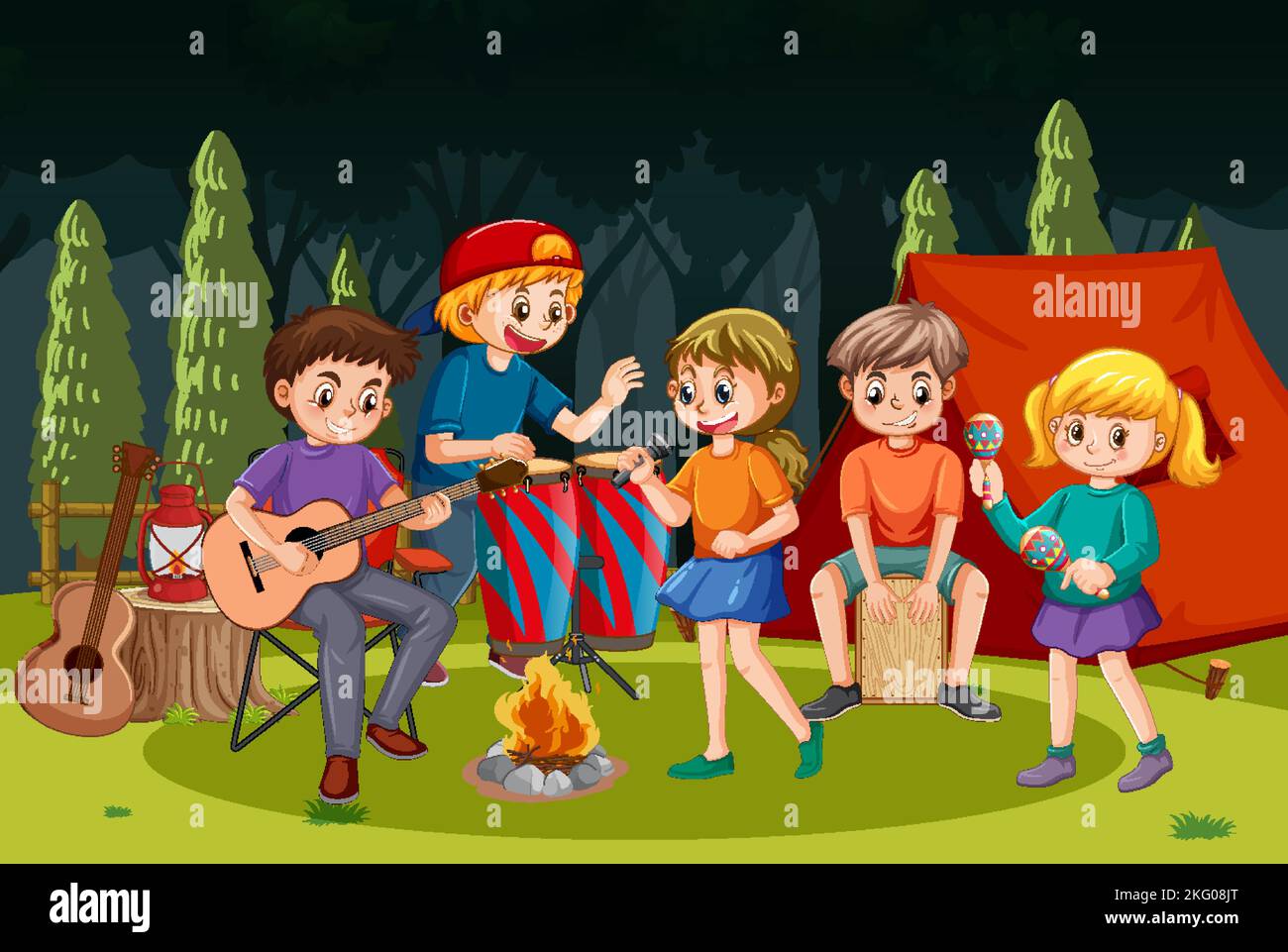 Kids playing music in the park illustration Stock Vector Image & Art ...