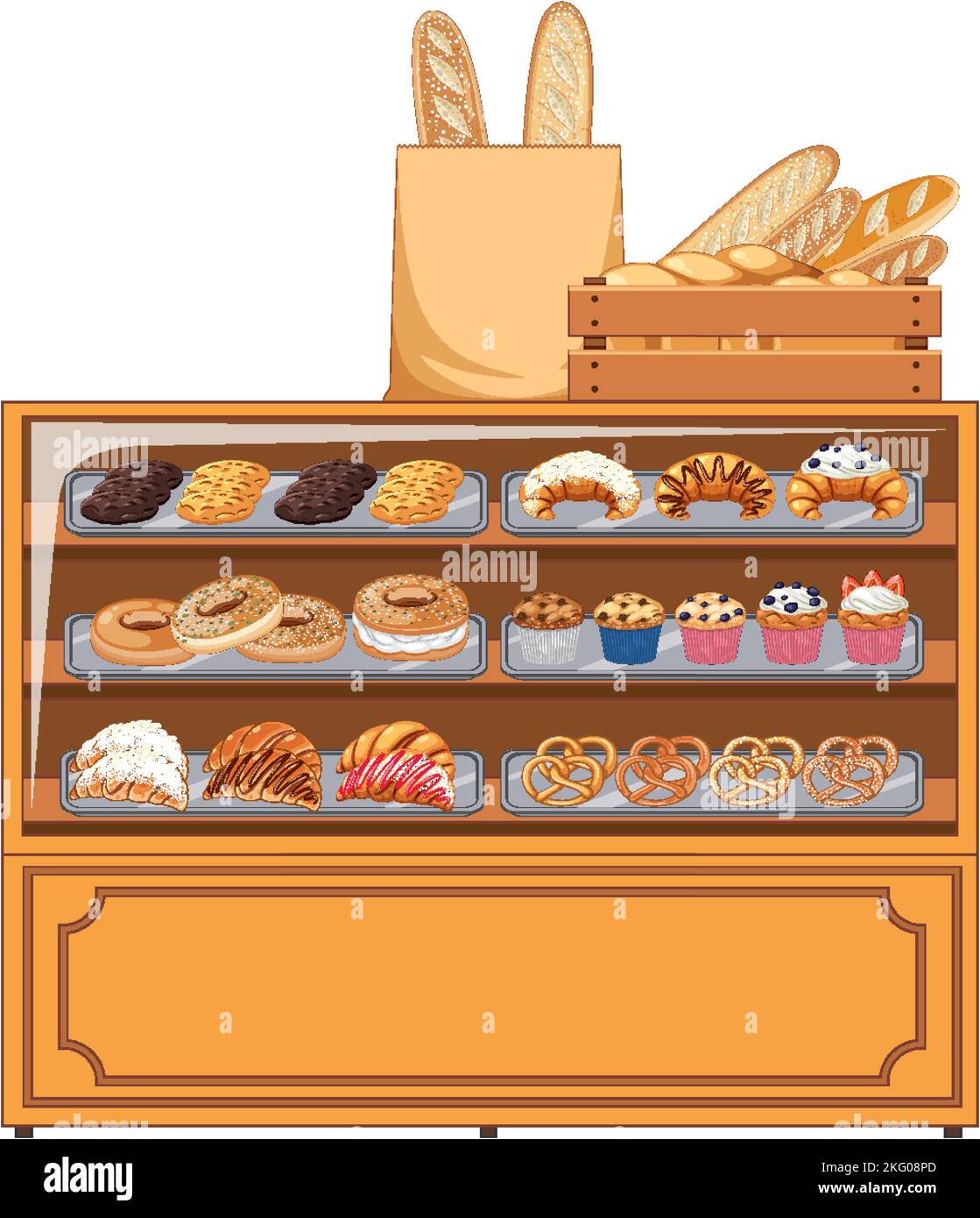 Bakery showcase with pastry products illustration Stock Vector Image ...