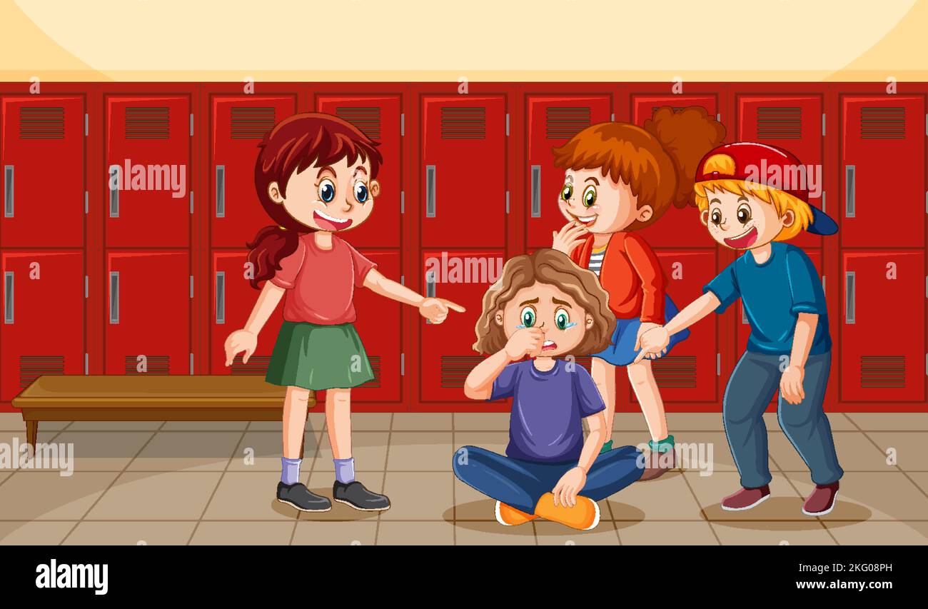 School bullying with student cartoon characters illustration Stock ...