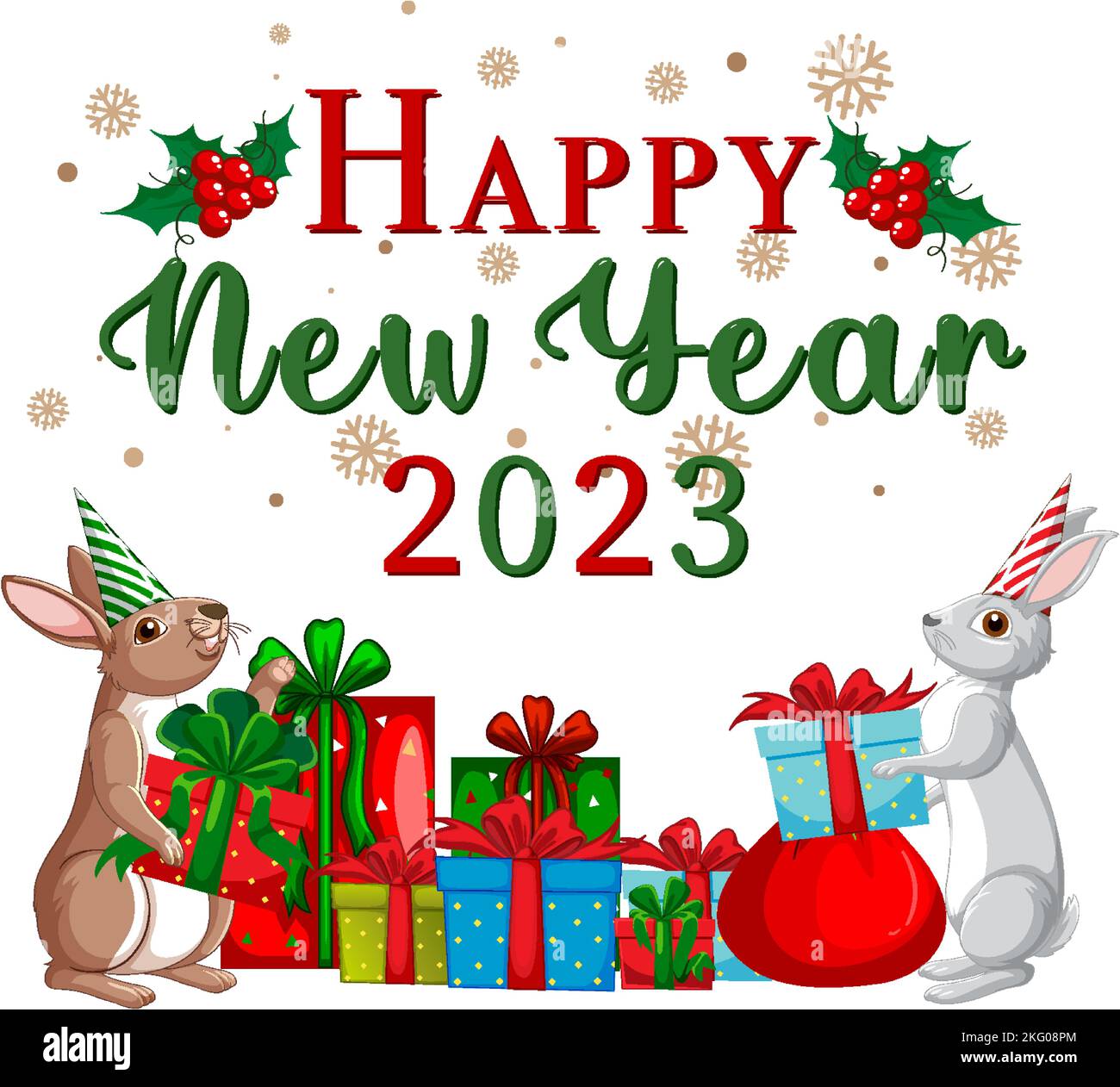 Happy New Year Banner Design with Cute Rabbit illustration Stock Vector ...