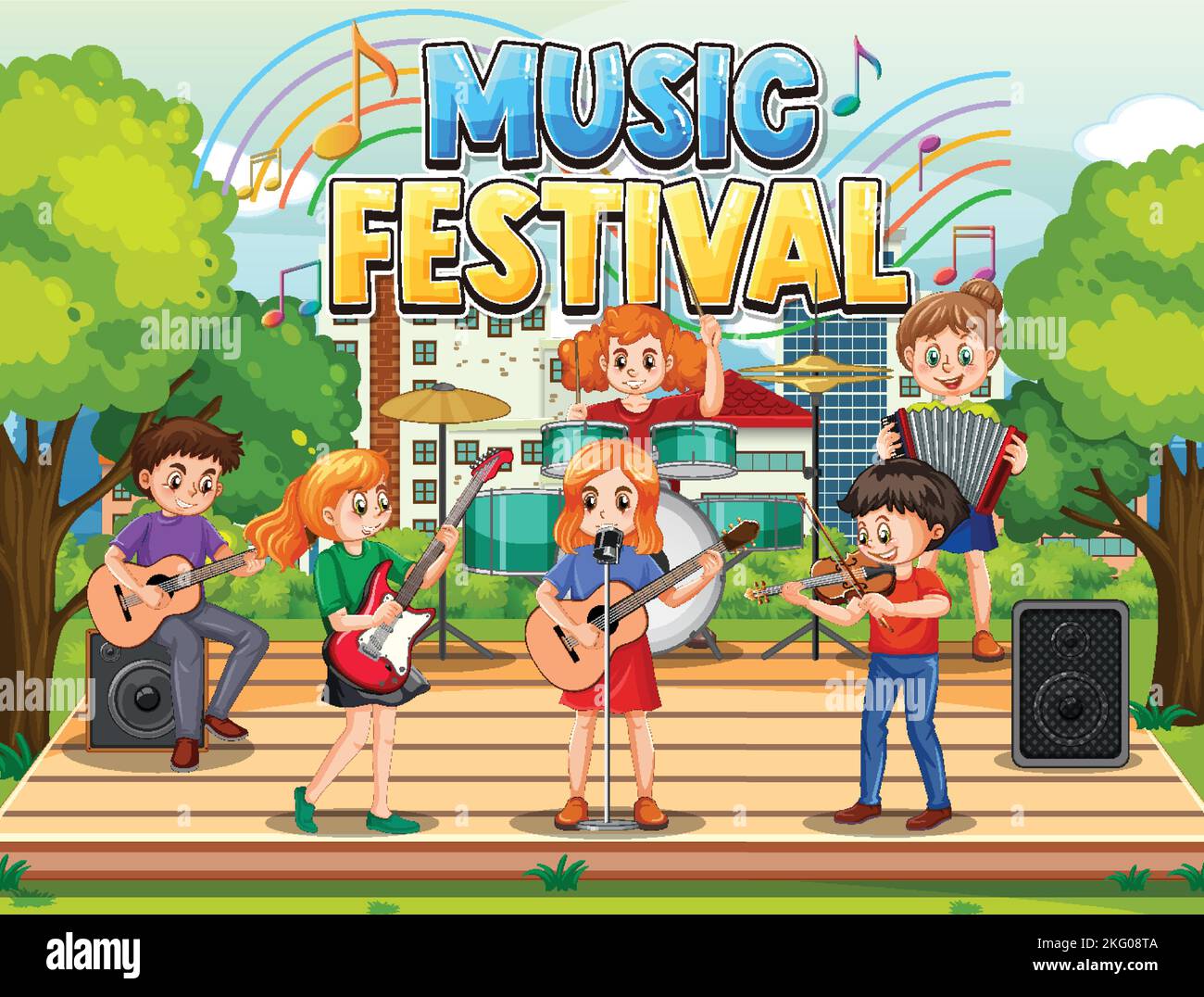 Kids music band at park illustration Stock Vector Image & Art - Alamy