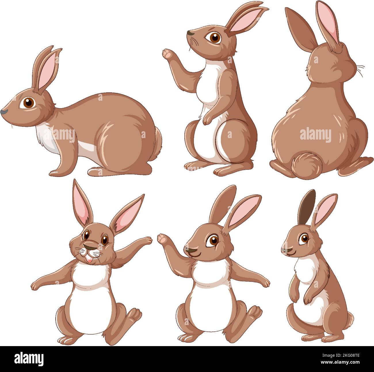 Brown rabbits in different poses set illustration Stock Vector Image ...