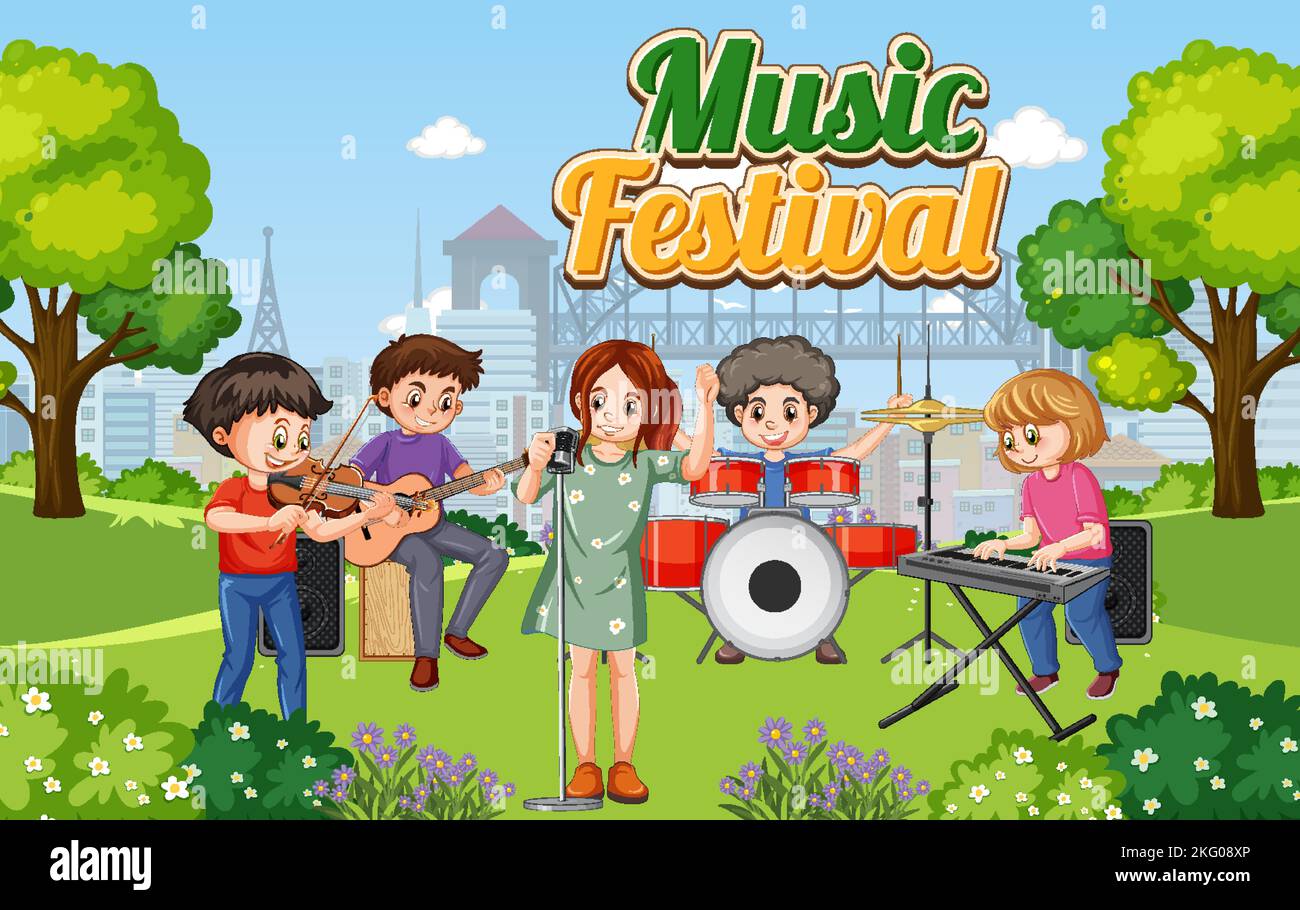 Kids music band at park illustration Stock Vector Image & Art - Alamy