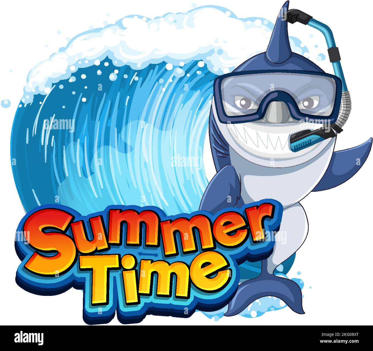 Summer time icon with shark cartoon character illustration Stock Vector ...