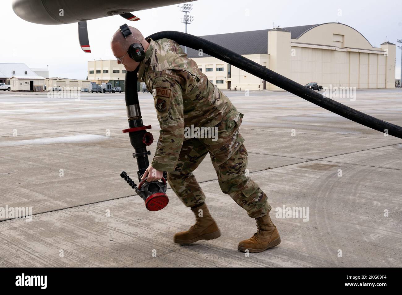 U.S. Air Force Airman 1st Class Mikhail Topal, a fuels distribution ...