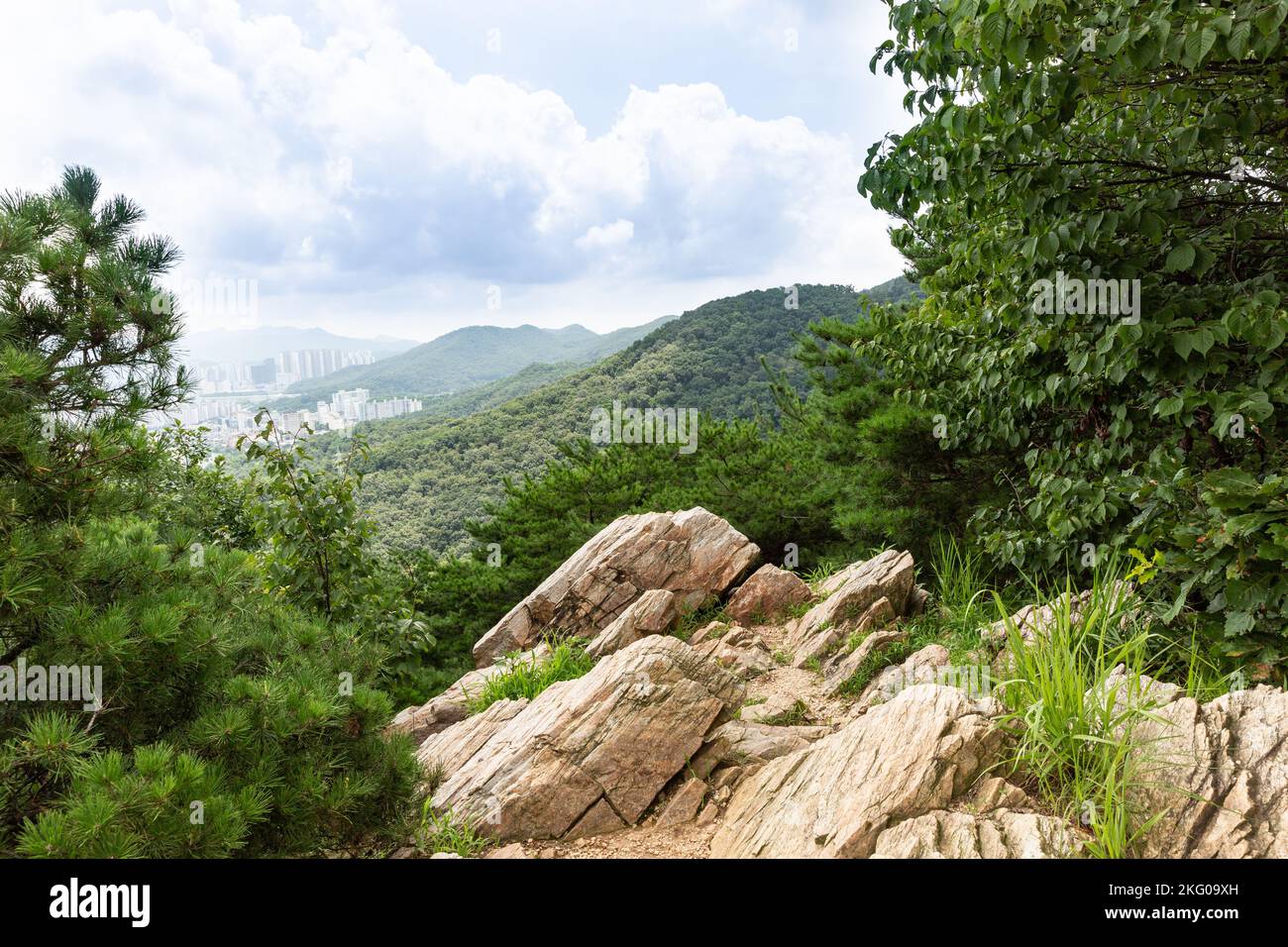 korean young women hiking and plogging mountain landscape Stock Photo ...