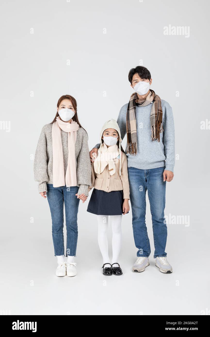 happy Asian Korean family, isolated in white background weared a ...