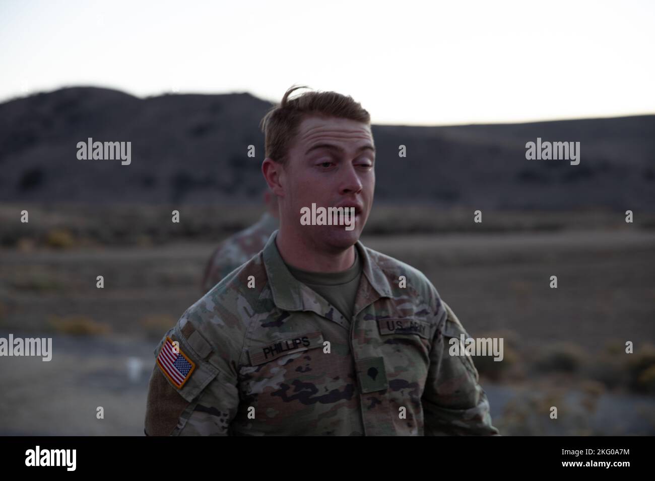 Spc. Logan Phillips, representing the 97th Troop Command, exits a gas ...