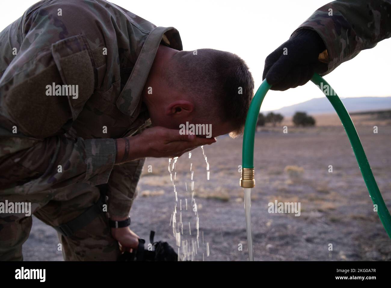 After exiting a gas chamber, Spc. Caleb Mulder, representing the 65th ...