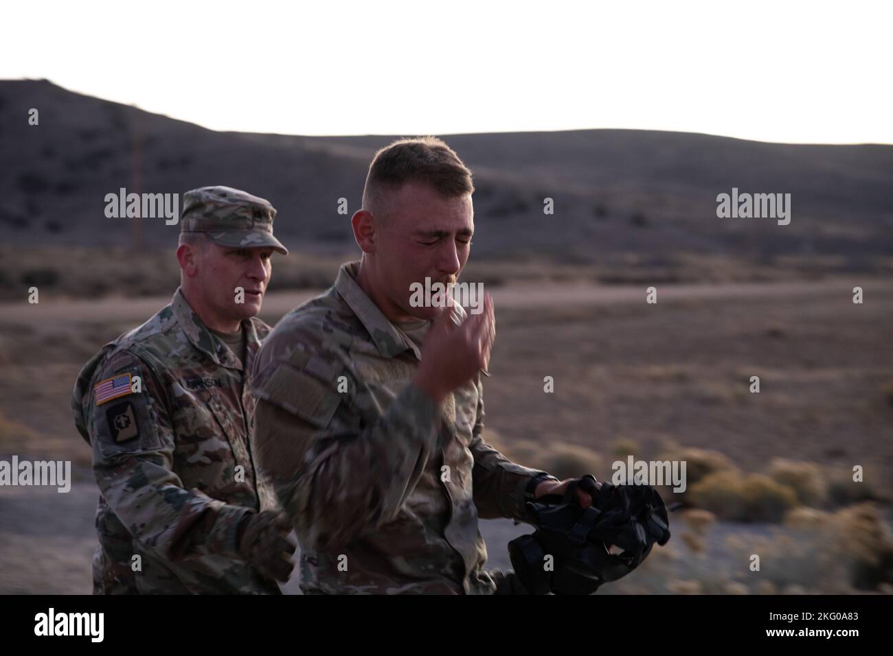 Spc. Caleb Mulder, representing the 65th Field Artillery Brigade, exits ...