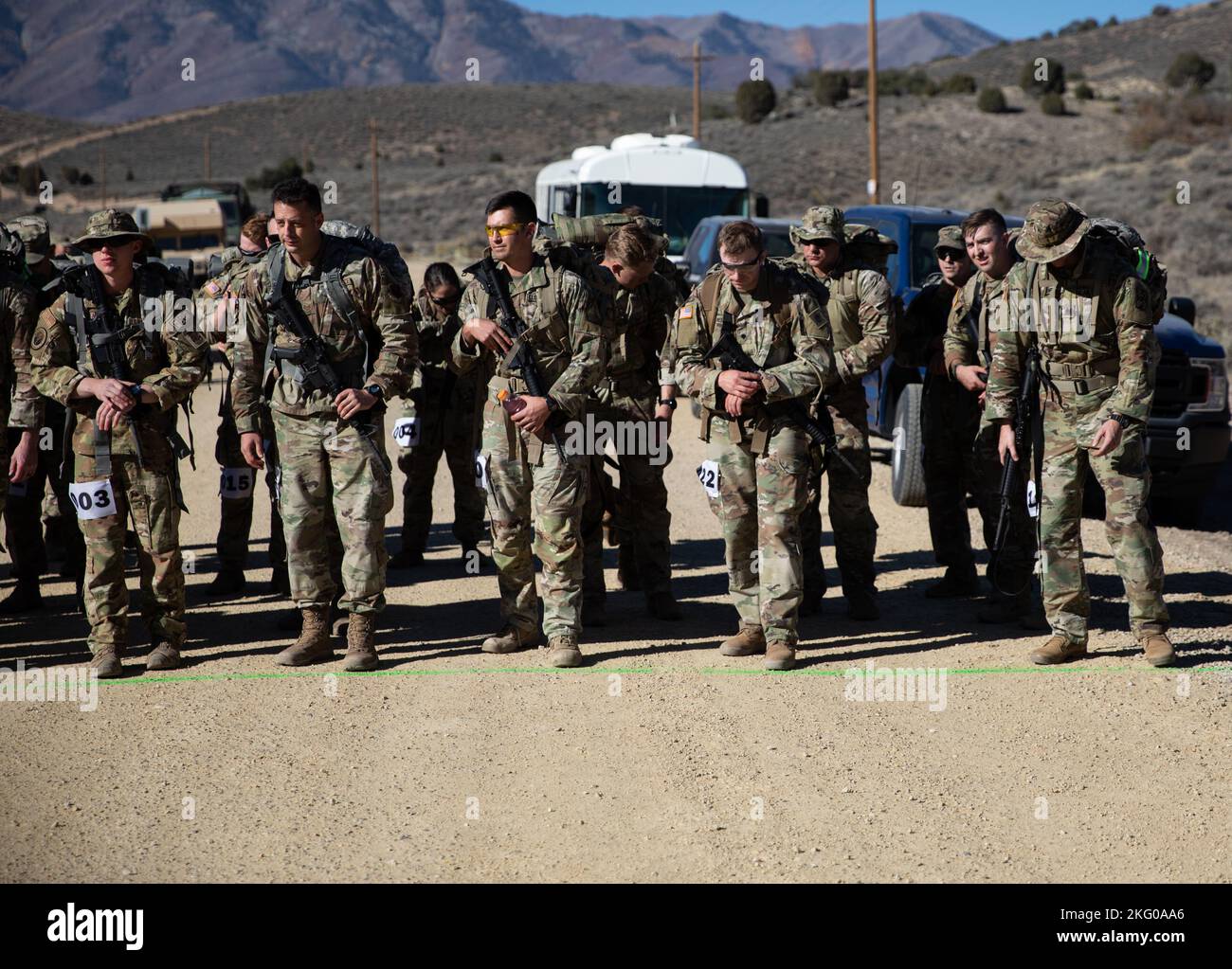Competitors await the “go” signal prior to the ruck march event portion ...