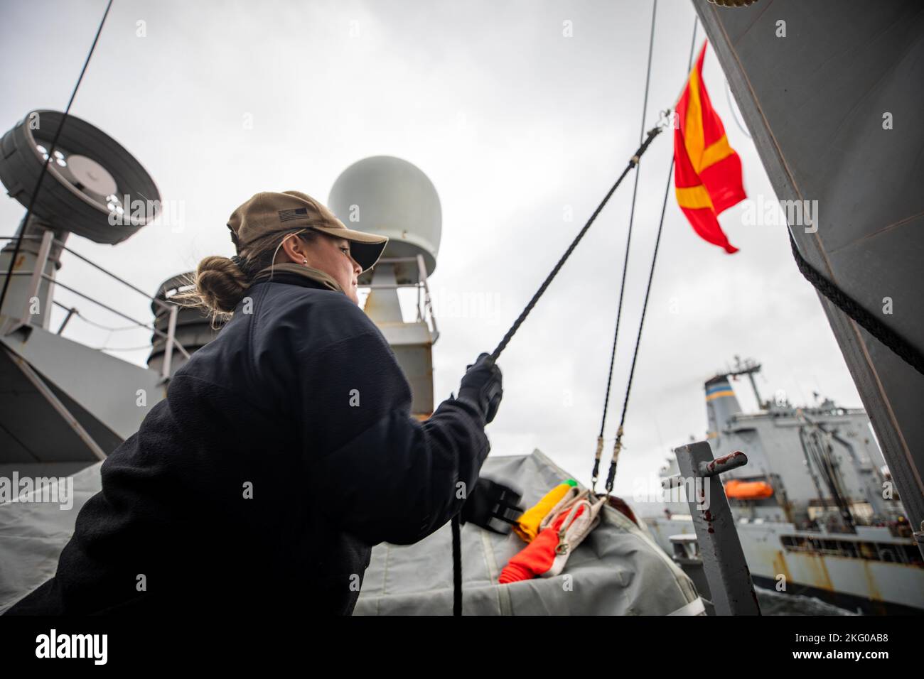BALTIC SEA (Oct. 18, 2022) Quartermaster Seaman Caitlyn Menze lowers ...