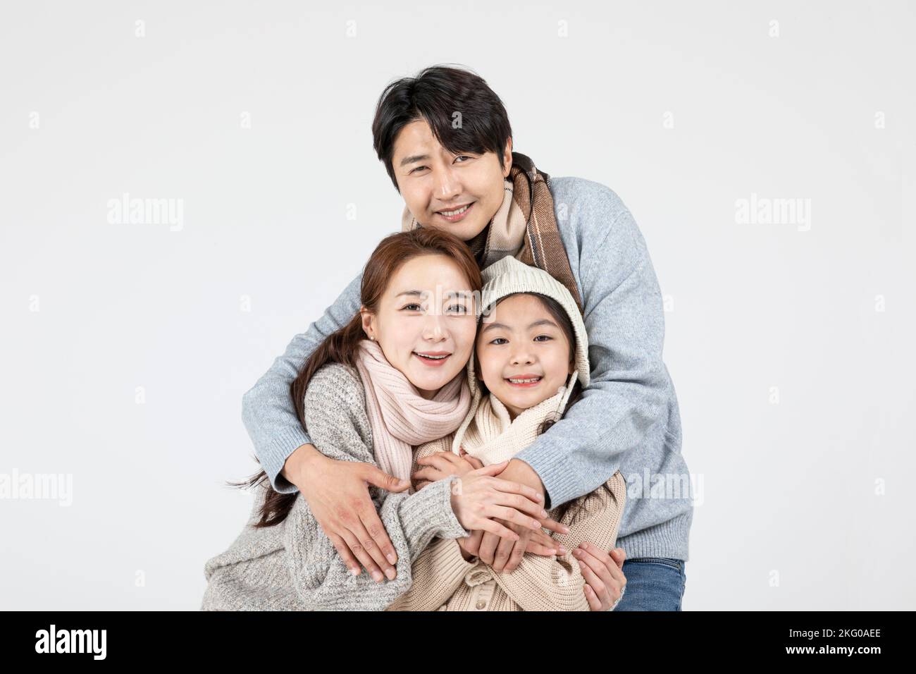 happy Asian Korean family, isolated in white background shivering with ...