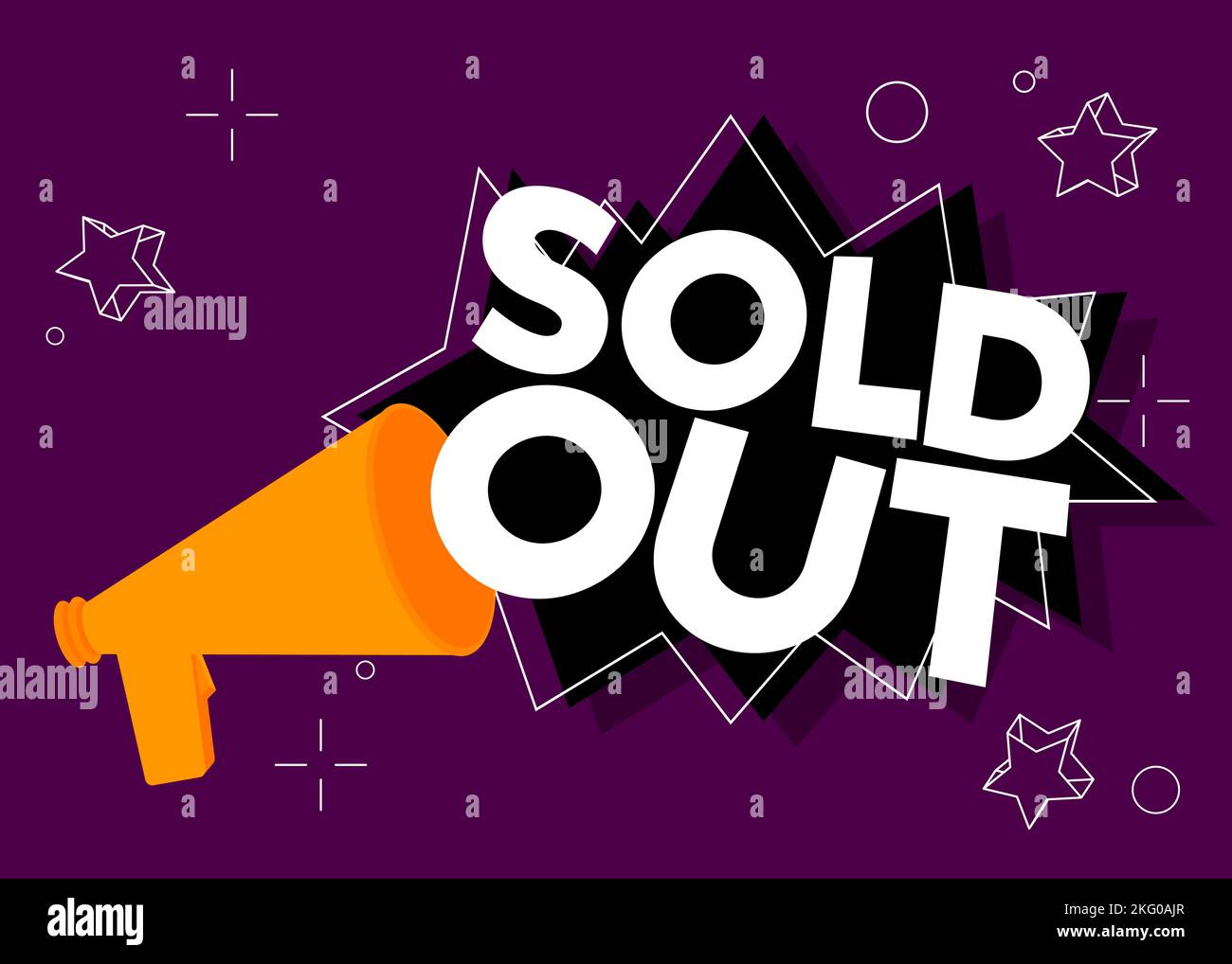 Sold Out text with cartoon Megaphone. Vector Announcement illustration ...