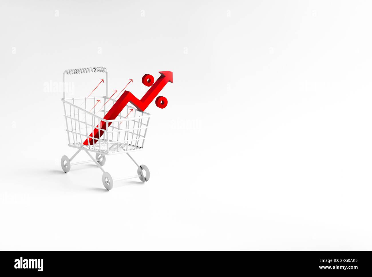Inflation concept. 3D Red rising arrows with percentage icon in white ...