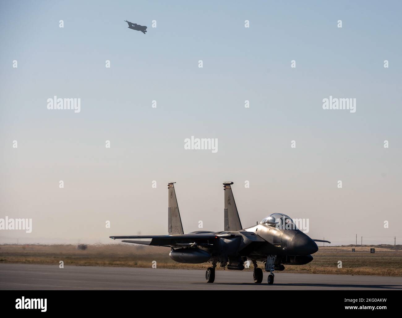 U.S. Air Force F-15E Strike Eagles taxi on the flight line in ...