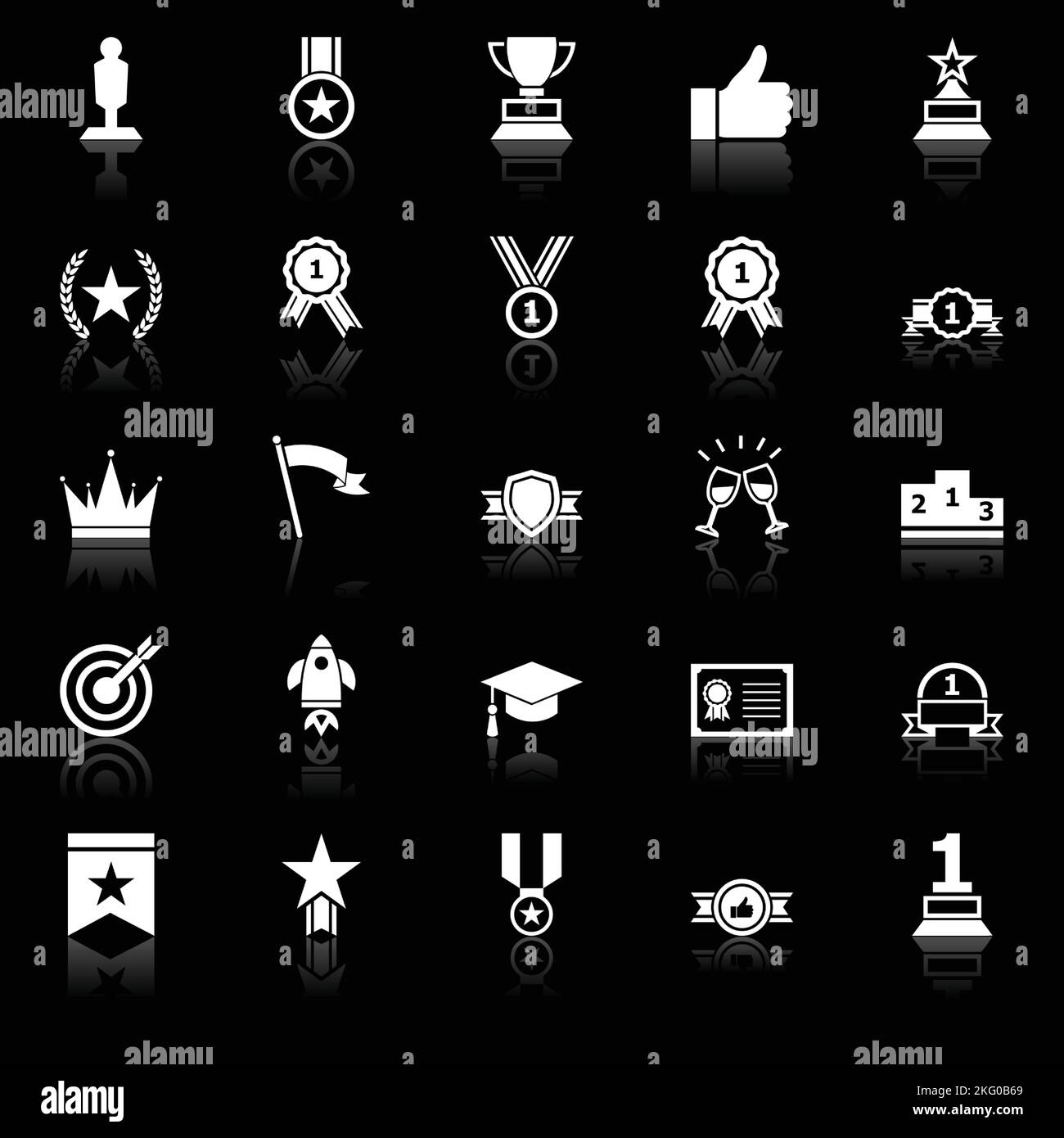 Success icons with reflect on black background, stock vector Stock ...