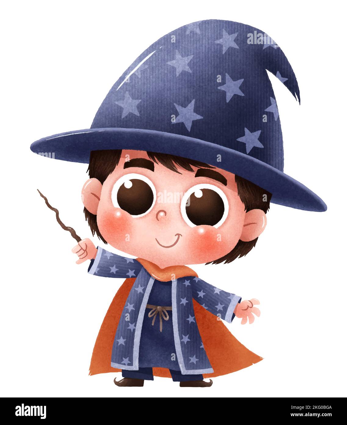 Vector illustration of cute cartoon children. Happy Halloween. Wizard ...