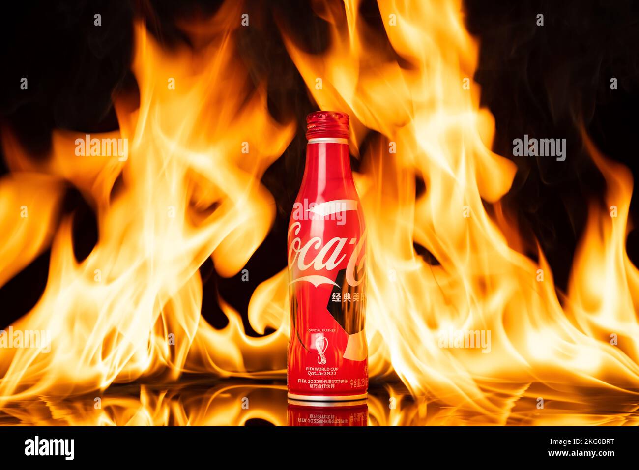 ZHONGSHAN China-November 17,2022:bottle of Coca Cola for The FIFA World ...