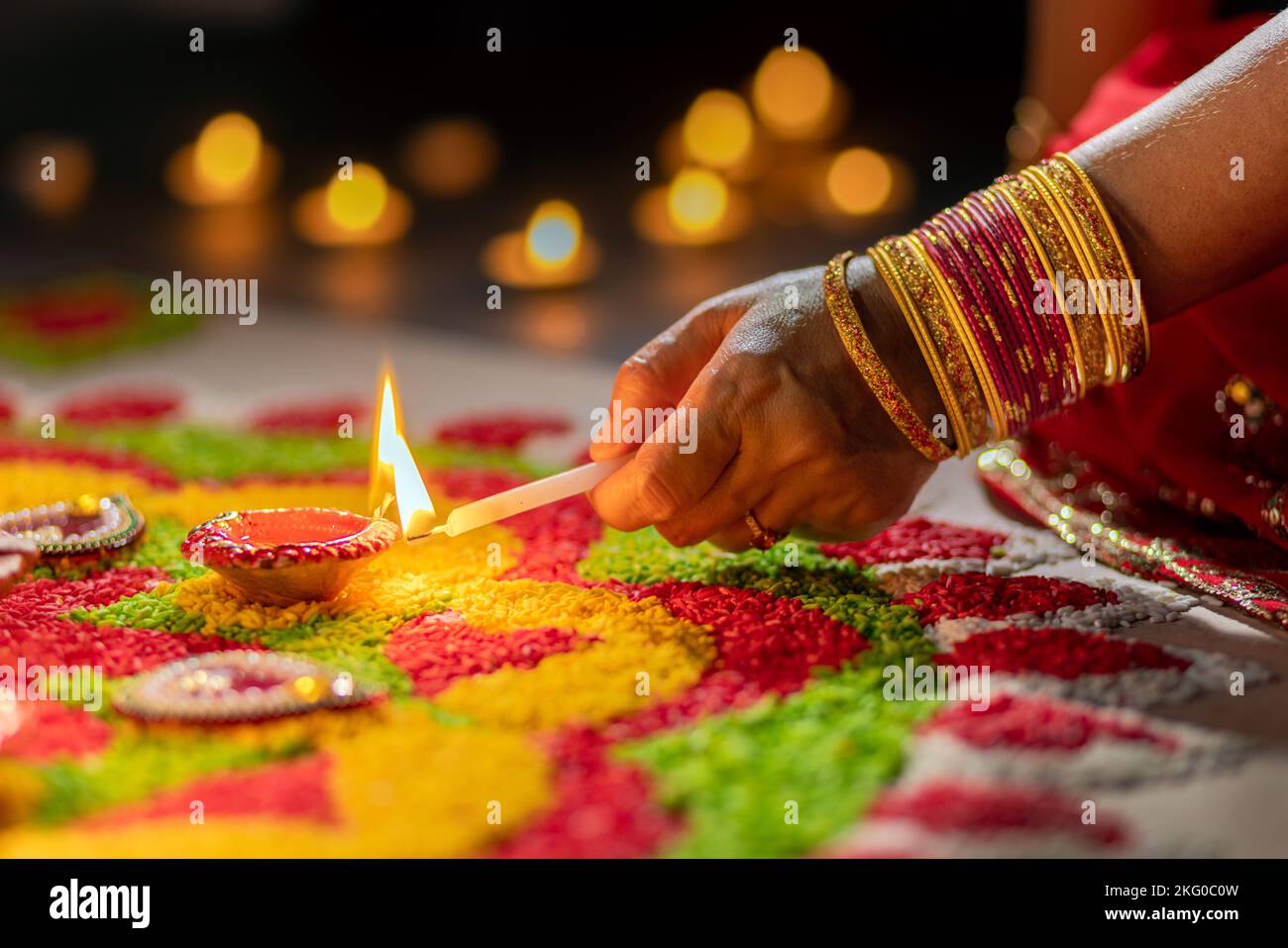 Traditional diya lamps lit during diwali celebration Stock Photo - Alamy