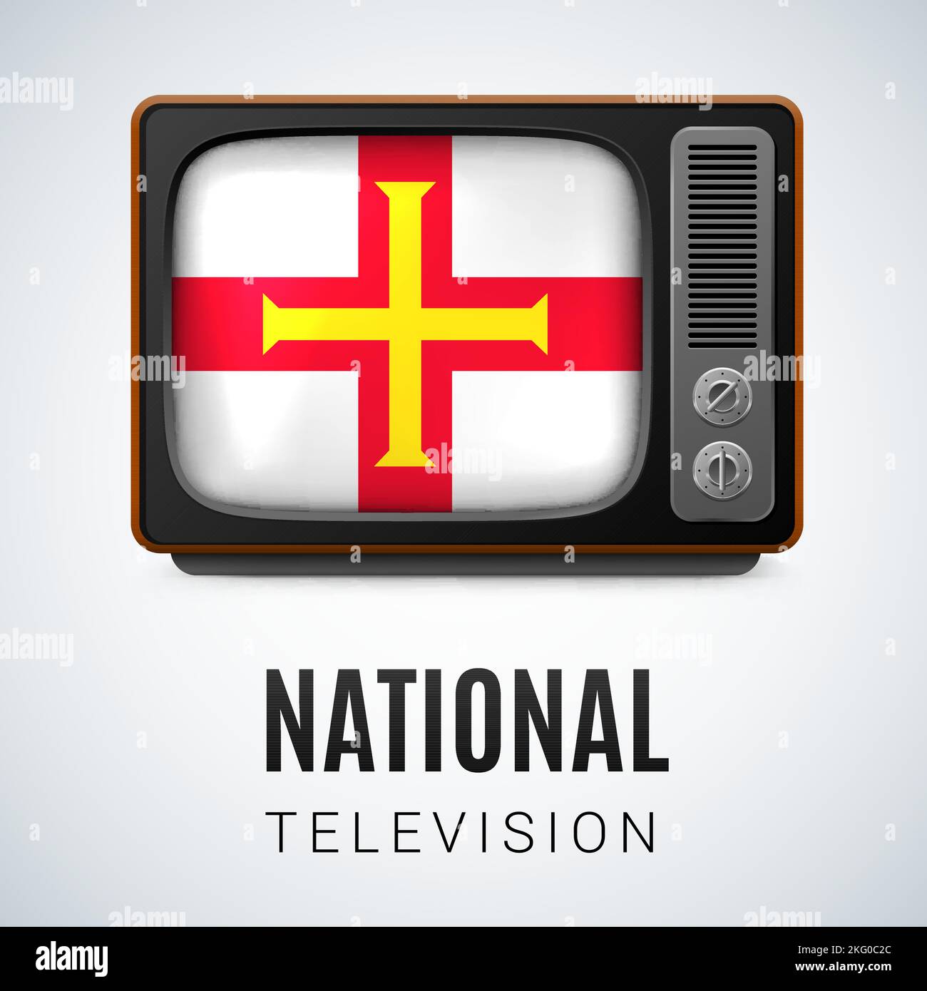 Vintage TV and Flag of Guernsey as Symbol National Television. Tele ...