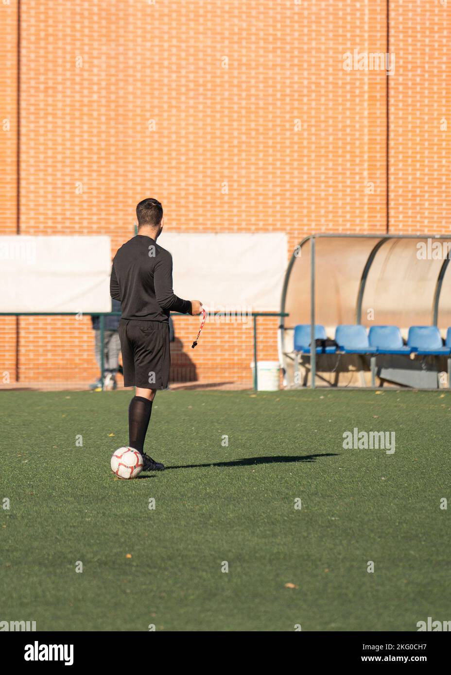 Referee on a soccer match ready to start waiting for the teams Stock ...