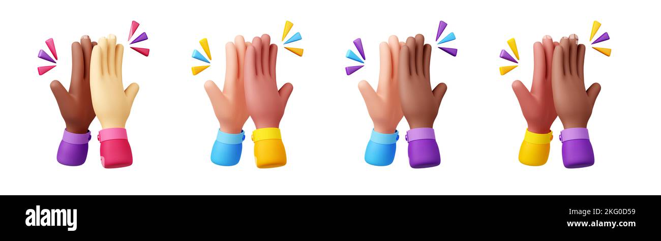 High five 3d render multiracial hands gesture. Team work, international ...