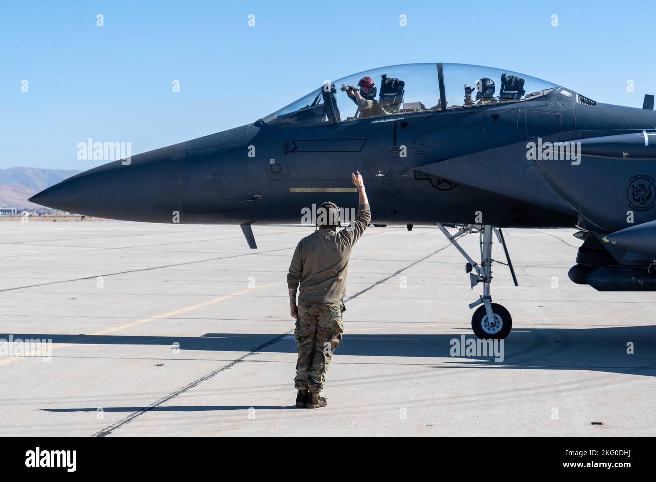 Airmen assigned to the 366th Fighter Wing launch an F-15E Strike Eagle ...