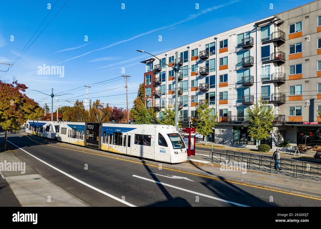 Public light rail service - the MAX Train - along Interstate Avenue in ...
