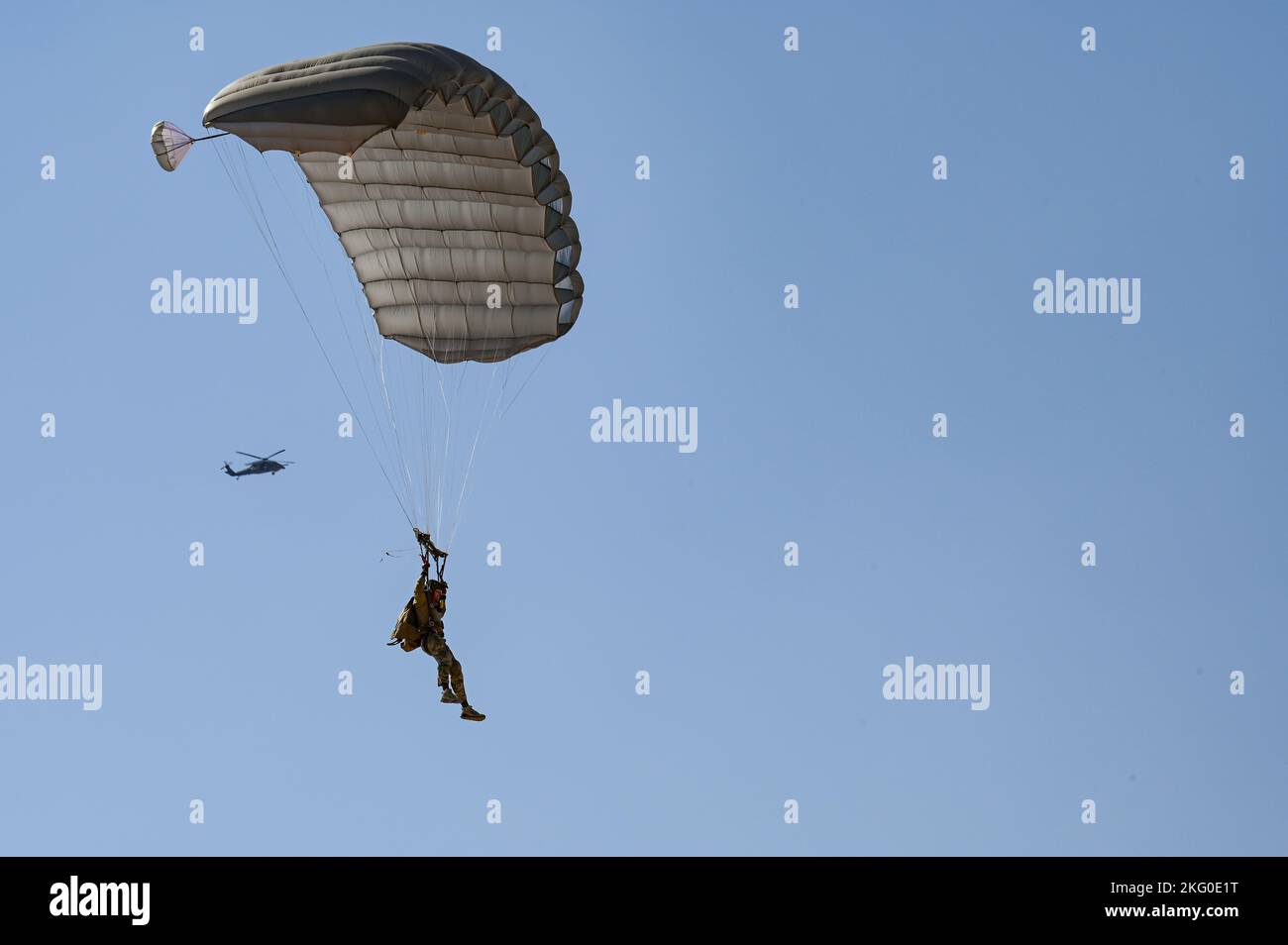 A U.S. Air Force pararescueman, assigned to the 52nd Expeditionary ...