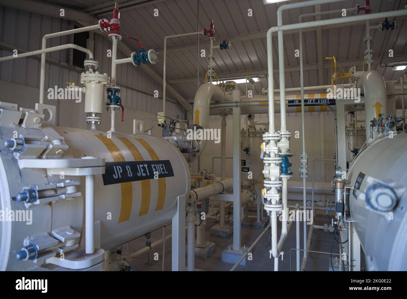 A fuel filtration system prepares fuel for the storage tanks at Lajes ...