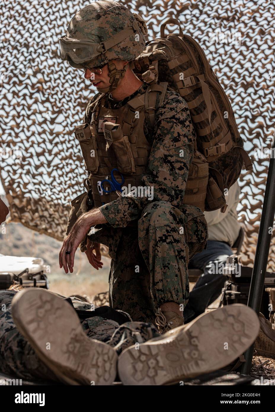 U.S. Navy Hospitalman Matthew Hubbard, a field medical technician, with ...