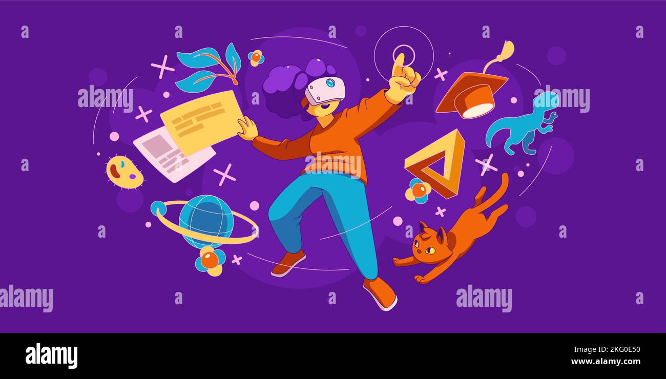 Vr education in metaverse augmented reality concept. Contemporary girl ...