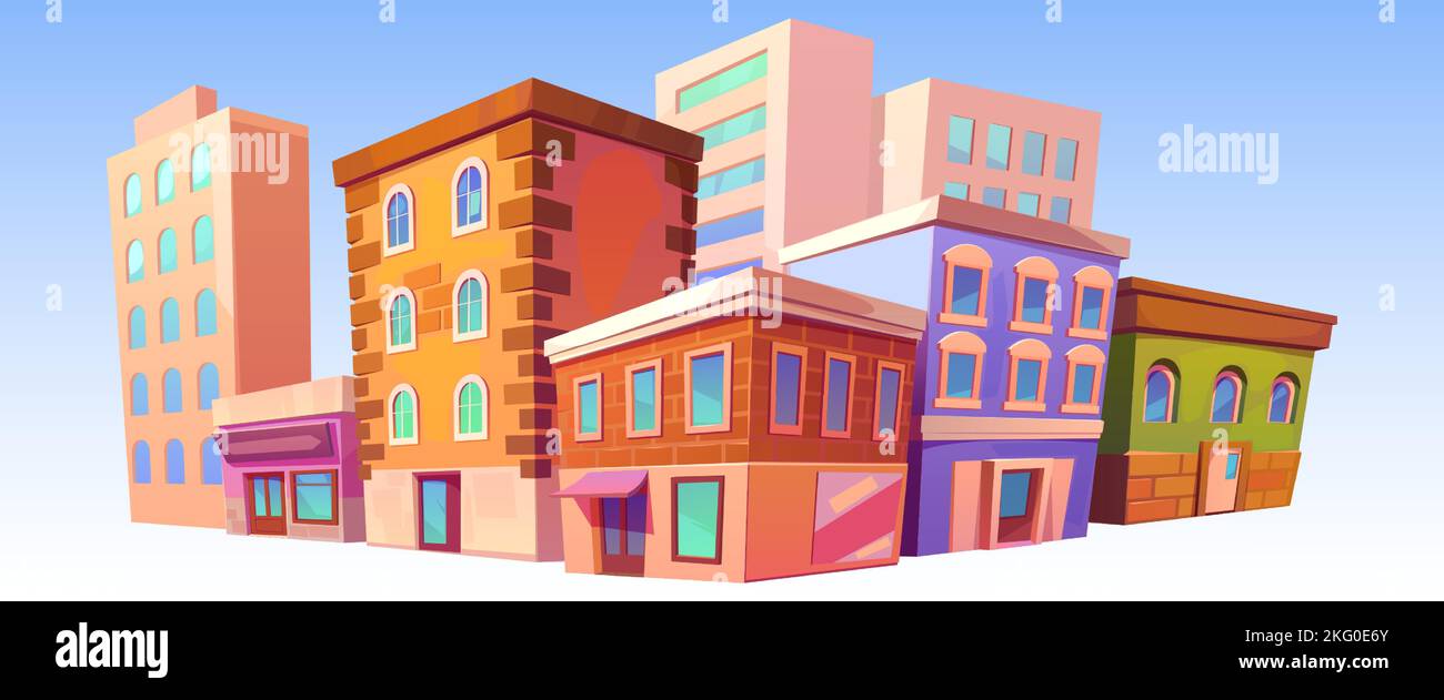 Isolated city retro buildings, vintage town houses architecture, cafe ...