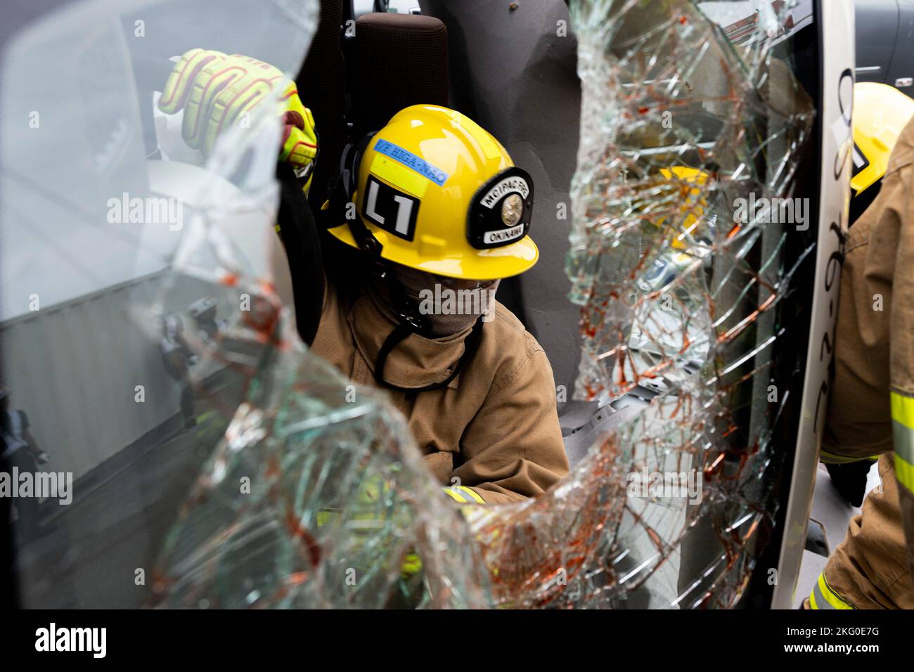 A firefighter with Marine Corps Installations Pacific Fire and ...