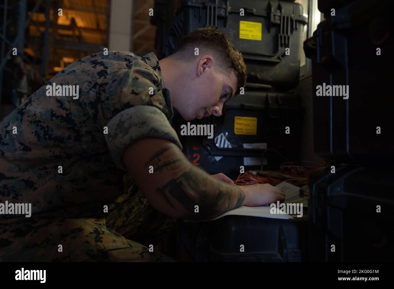 U.S. Marine Lance Cpl. Gage Kirkpatrick, a satellite transmissions ...