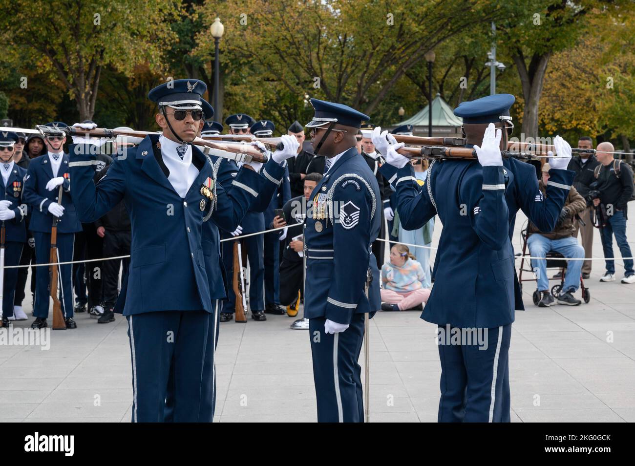 Members of the United States Air Force Honor Guard Drill Team compete ...