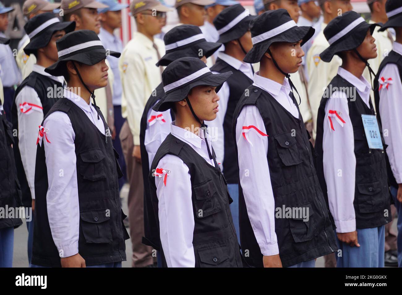 Indonesian senior high school students with uniforms, marching to ...