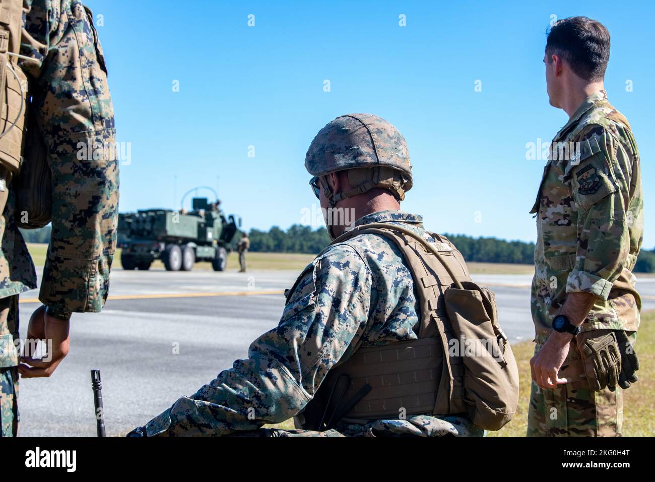 U.S. service members establish a High Mobility Artillery Rocket System ...