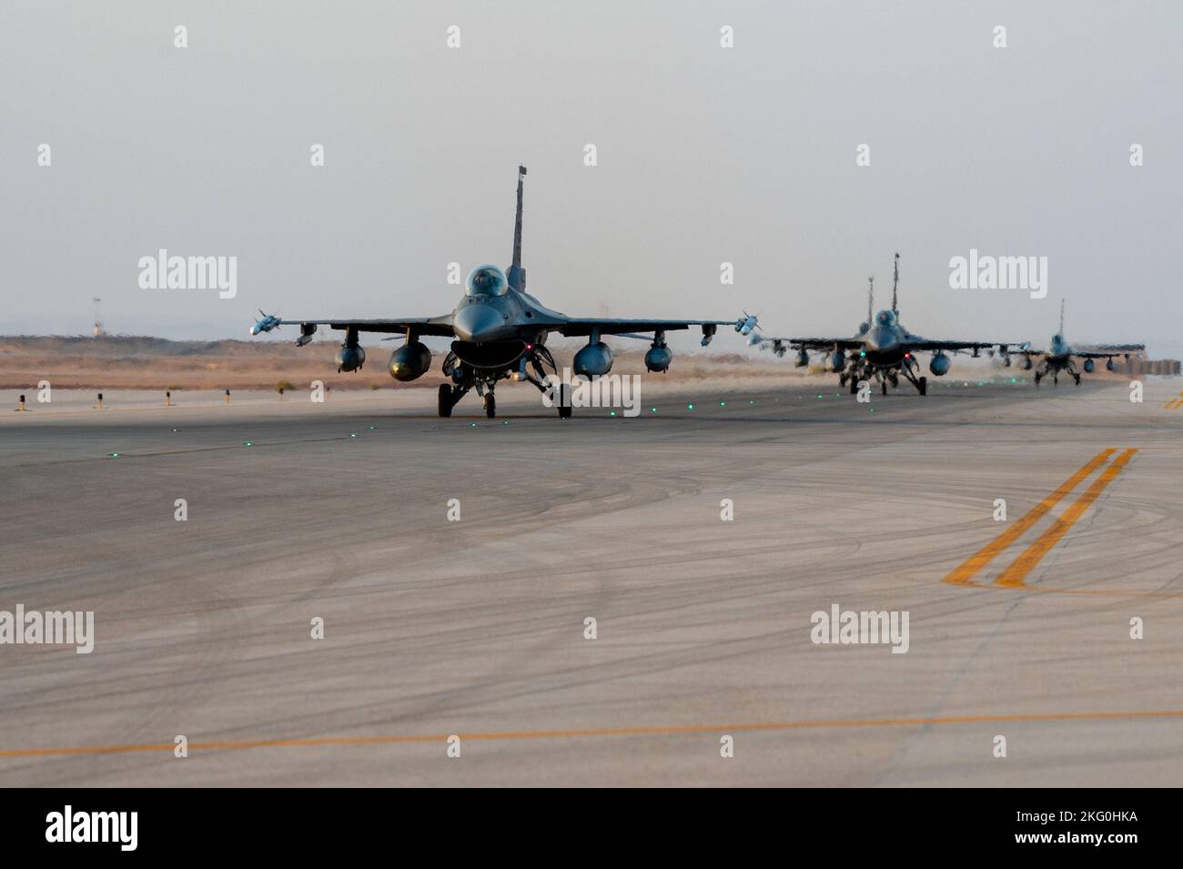 A group of F-16 Fighting Falcon aircraft arrive at Prince Sultan Air ...