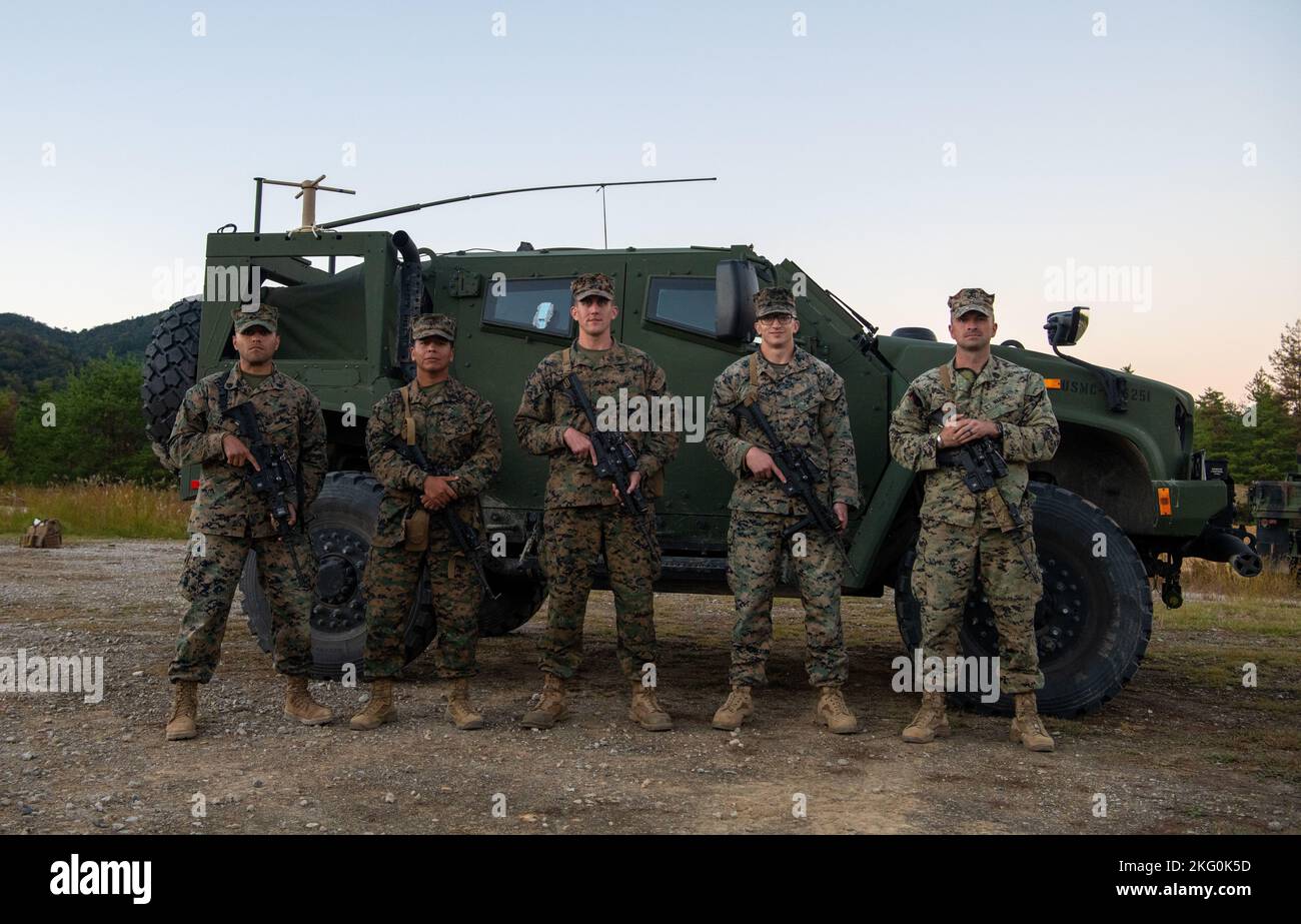 U.S. Marines with Marine Wing Support Squadron 171 pose for a group ...