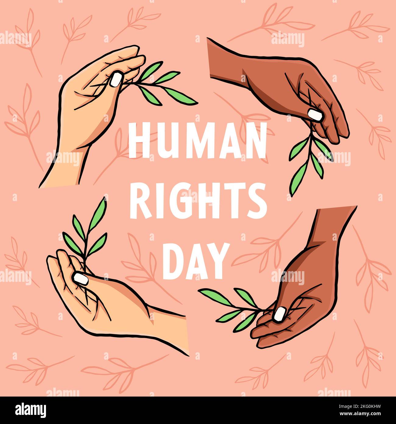 hand drawn human rights day illustration with hand holding leaves Stock ...