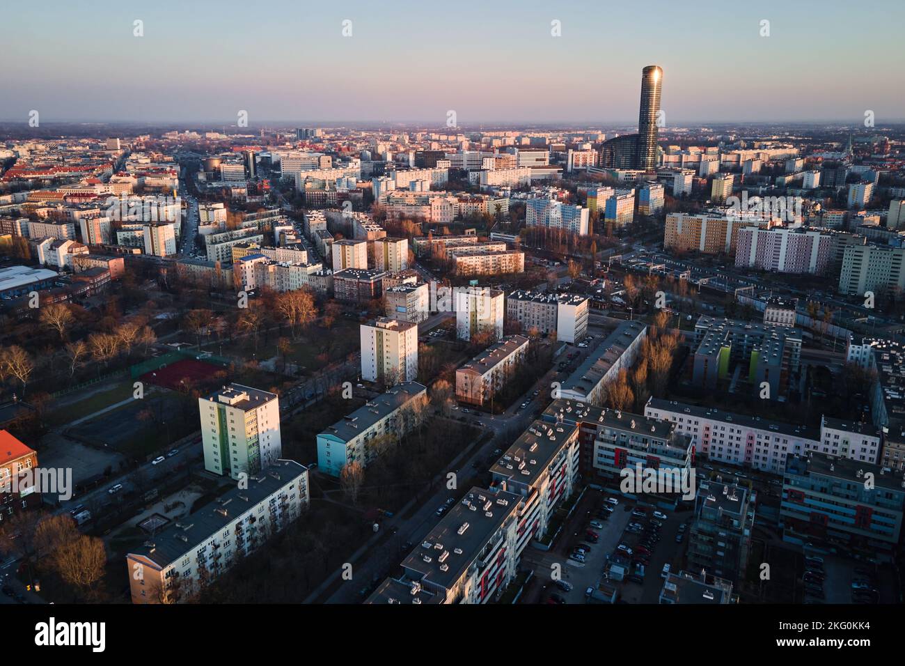 Modern residential complex in Wroclaw city, Poland. Aerial view of ...