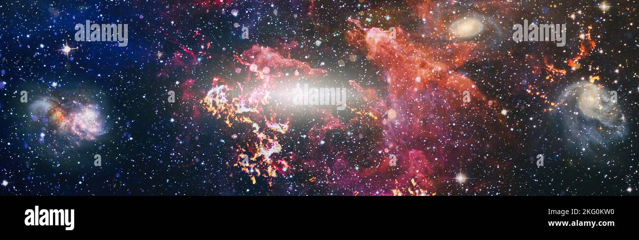 Panoramic looking into deep space. Dark night sky full of stars. The ...