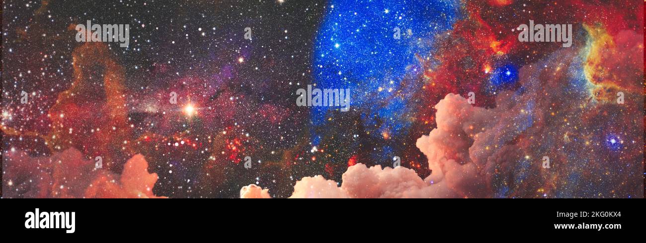 Panoramic looking into deep space. Dark night sky full of stars. The ...