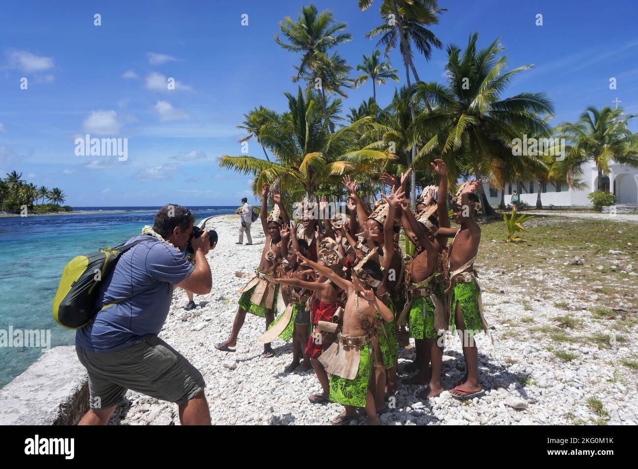 Group of French Polynesian Children in Traditional Clothing cheering ...