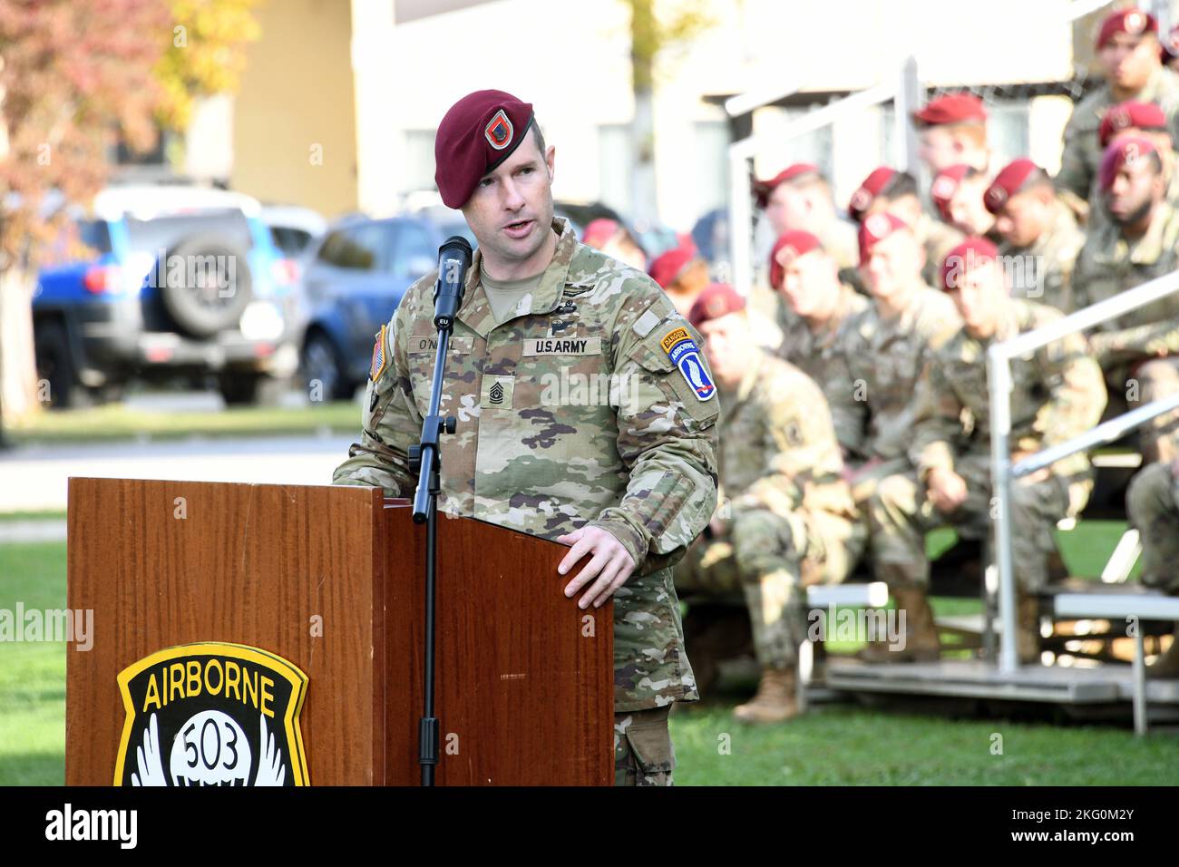 U.S. Army Command Sgt. Maj. Bryan O’Neal, incoming Command Sgt. Maj. of the 1st Battalion, 503rd ...
