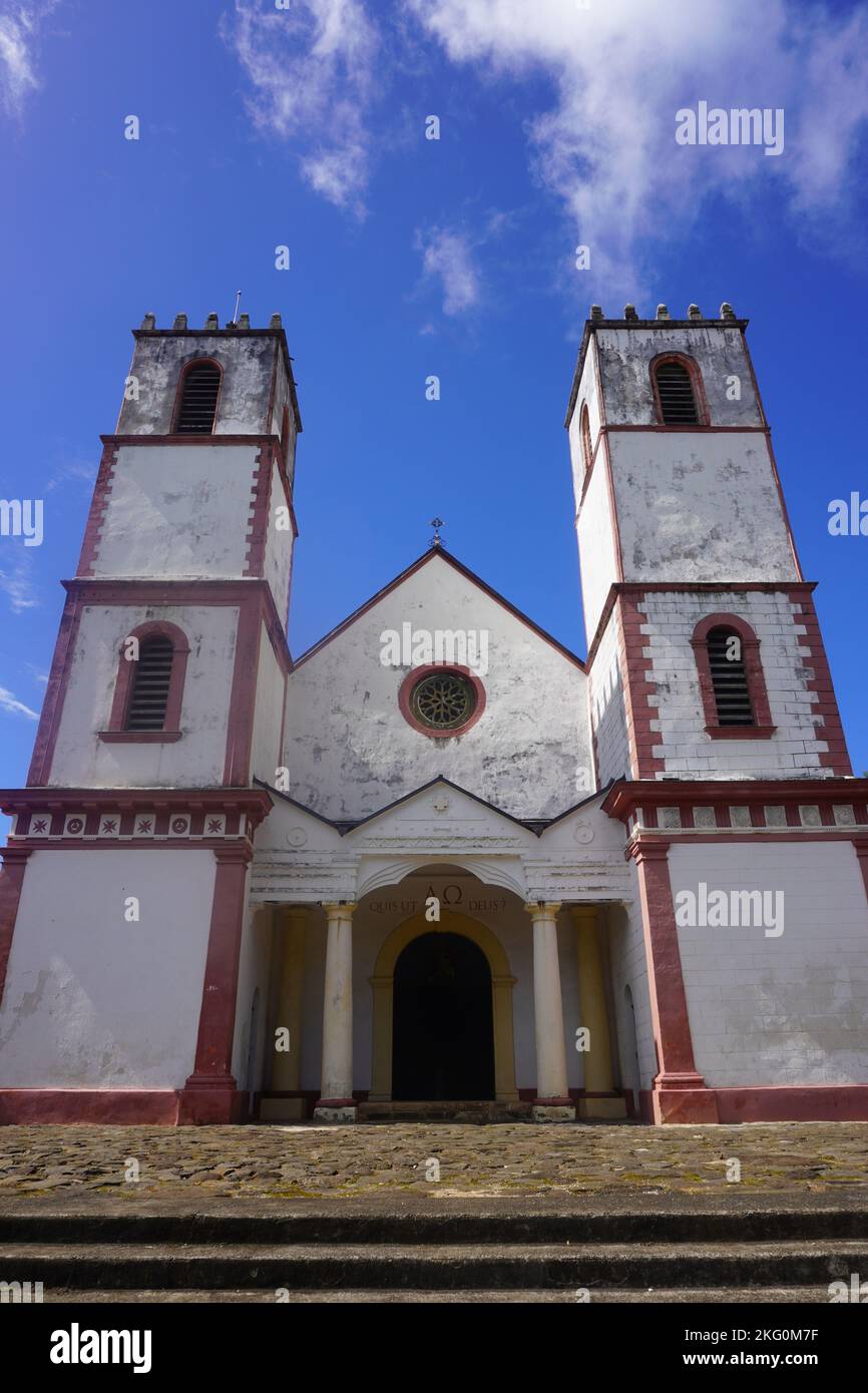 Close-Up Front View of historic St. Michael’s Cathedral in Rikitea on ...
